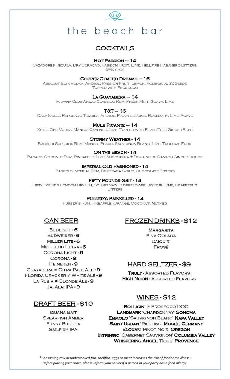 Beach Bar Menu - Isla Bella Beach Resort & Spa - Isla Bella Beach ...